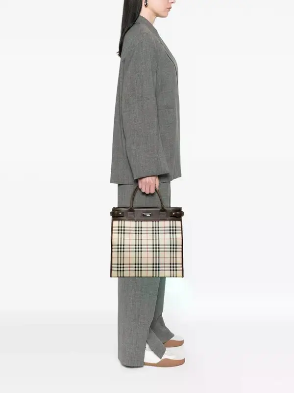 Burberry House Check Canvas Convertible Tote Satchel