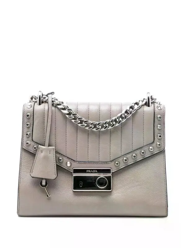 Prada Studded Glace Calf Sound Lock Crossbody Bag
