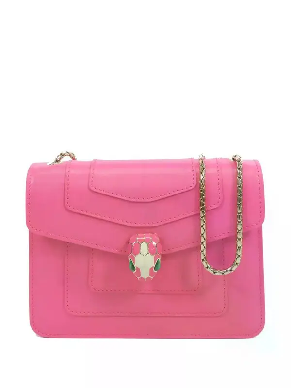 BVLGARI 2000-2026 Small Leather Square Serpenti Forever Chain Crossbody Bag - Pink