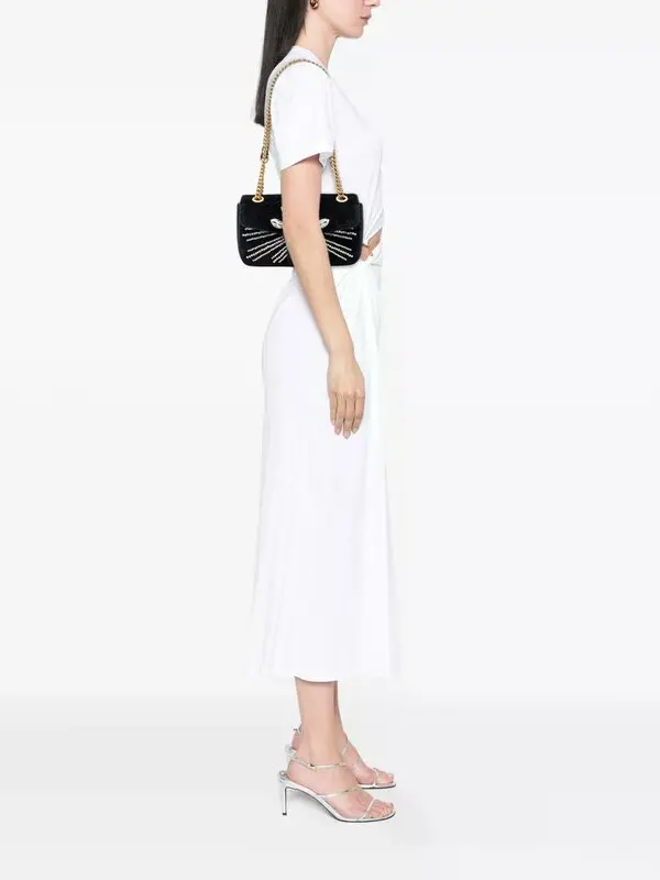 Gucci Gg Marmont Matelasse Velvet Crystal Embellished Shoulder Bag - Black