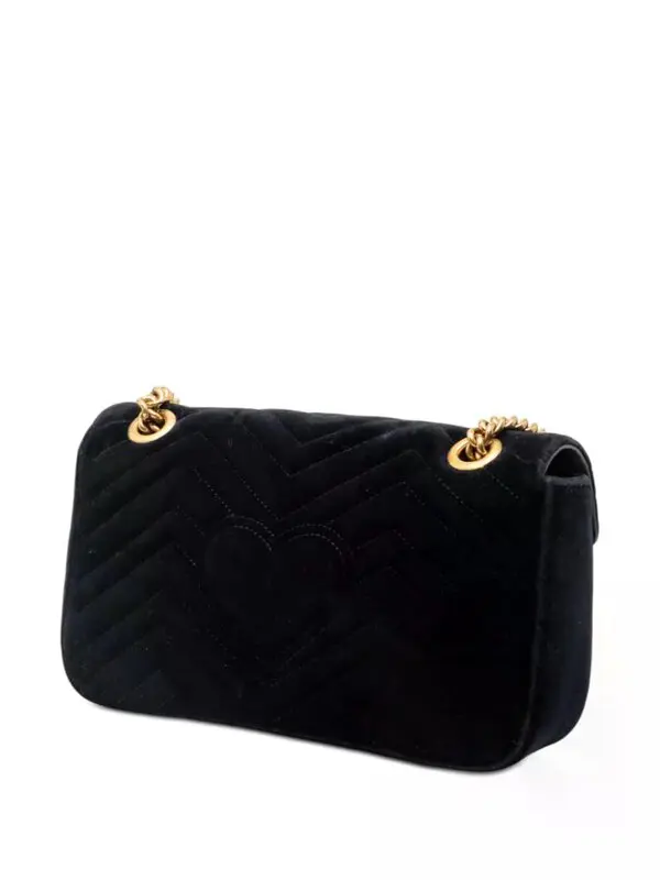 Gucci Gg Marmont Matelasse Velvet Crystal Embellished Shoulder Bag - Black