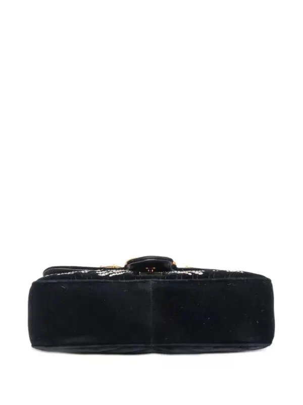 Gucci Gg Marmont Matelasse Velvet Crystal Embellished Shoulder Bag - Black