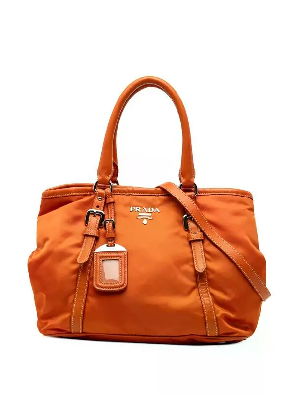 Prada Soft Calf Trimmed Tessuto Satchel - Orange