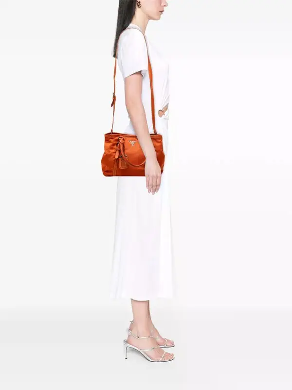 Prada Soft Calf Trimmed Tessuto Satchel - Orange