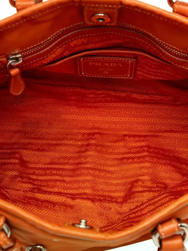 Prada Soft Calf Trimmed Tessuto Satchel - Orange