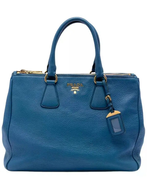 Prada Vitello Daino Double Zip Convertible Tote Satchel - Blue
