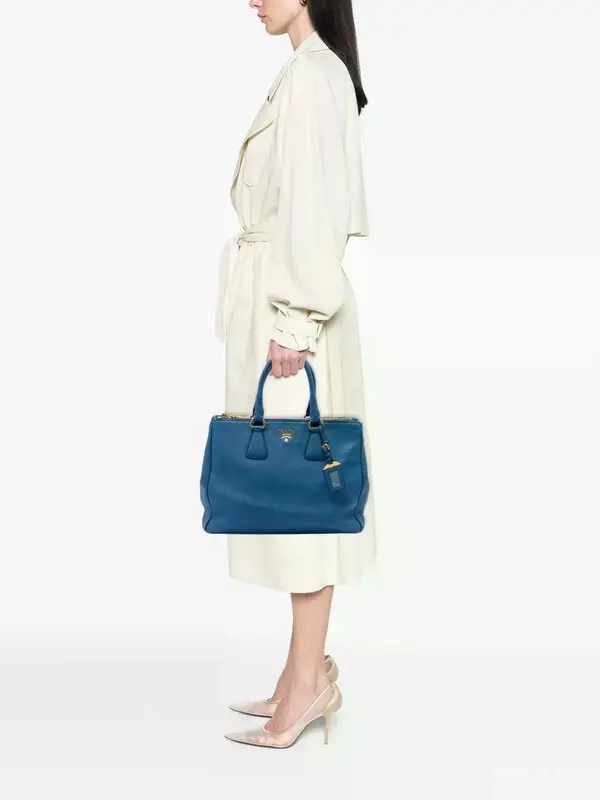 Prada Vitello Daino Double Zip Convertible Tote Satchel - Blue
