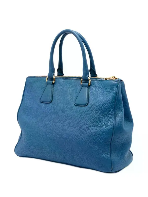 Prada Vitello Daino Double Zip Convertible Tote Satchel - Blue