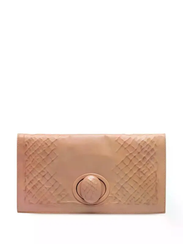 Bottega Veneta Nappa Embossed Intrecciato Turn Lock Clutch Bag - Brown