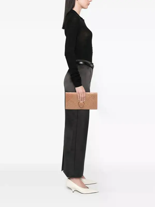 Bottega Veneta Nappa Embossed Intrecciato Turn Lock Clutch Bag - Brown