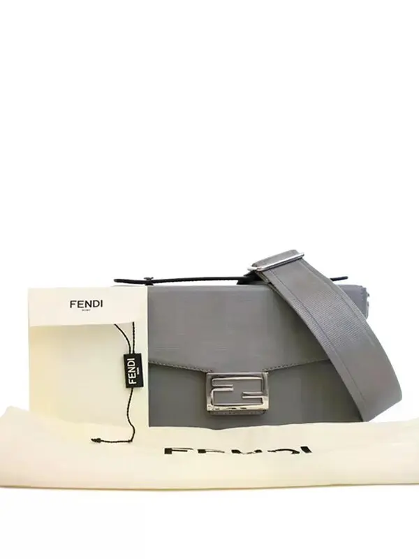 Fendi Zucca Calfskin Soft Trunk Baguette Satchel - Grey