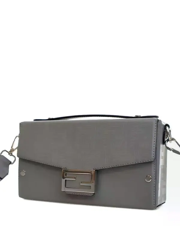 Fendi Zucca Calfskin Soft Trunk Baguette Satchel - Grey