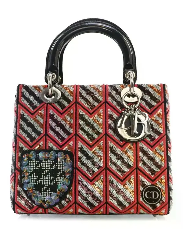 Dior Medium Patent Sequin Embroidered Lady Satchel