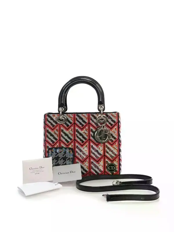 Dior Medium Patent Sequin Embroidered Lady Satchel