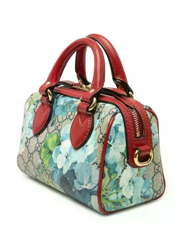 Gucci Mini Gg Supreme Blooms Boston Bag Satchel - Red