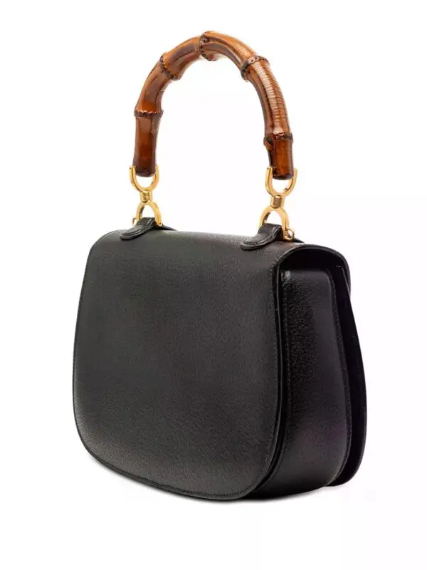 Gucci Small Grained Calfskin Bamboo Night Satchel - Black