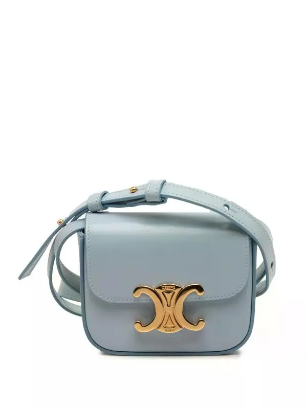 Celine Mini Shiny Calfskin Triomphe Crossbody Bag - Blue