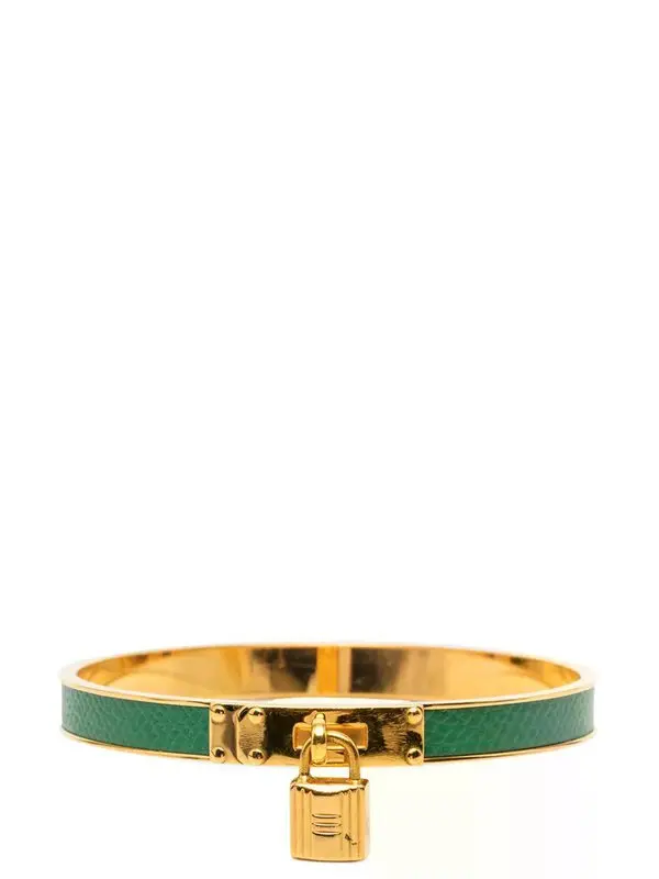 Hermès Plated Epsom Leather Kelly Cadena Lock Bangle Bracelet - Gold