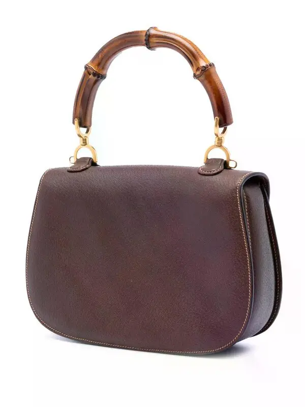 Gucci 20th Century Calfskin Bamboo Top Handle Bag Satchel - Brown