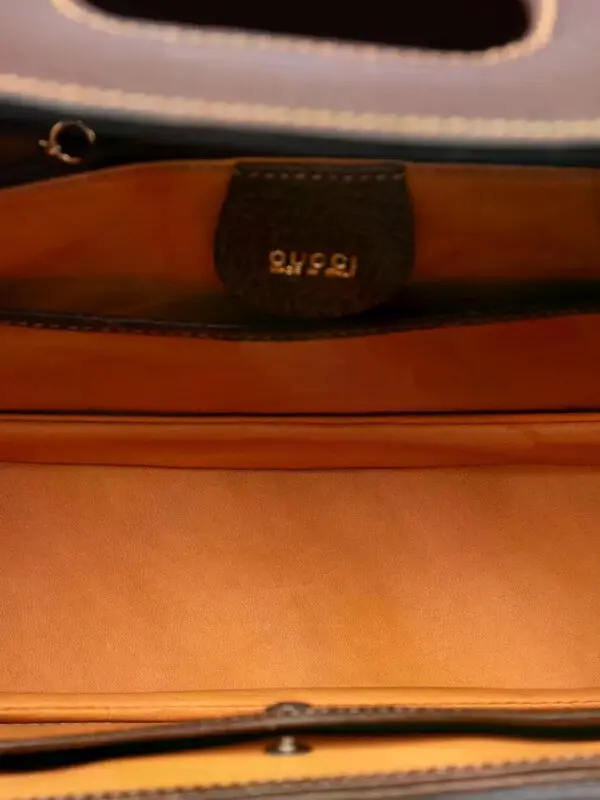 Gucci 20th Century Calfskin Bamboo Top Handle Bag Satchel - Brown