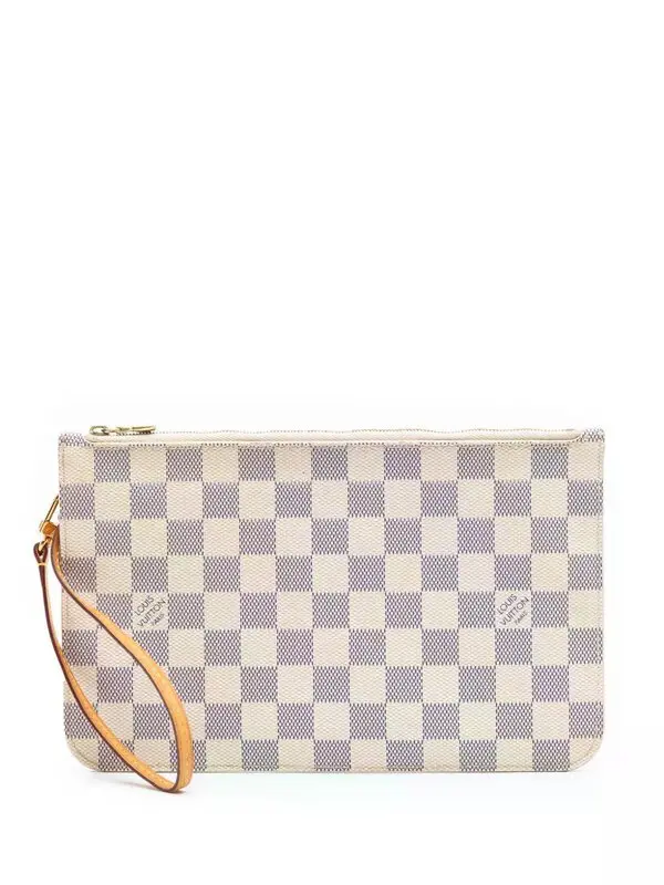 LOUIS VUITTON Damier Azur Neverfull Mm Pouch - White
