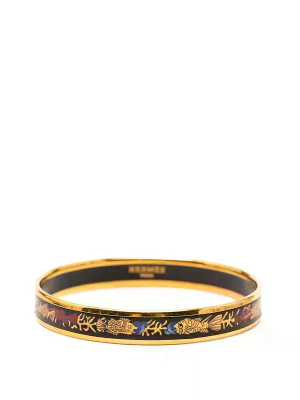 Hermès Enamel Coral Fish Motif Bangle Bracelet - Black