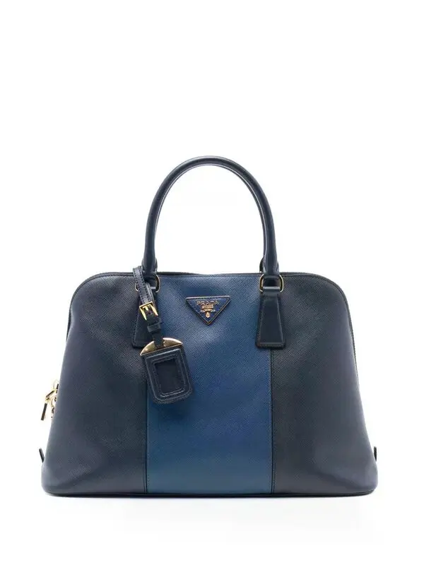 Prada 2000-2026 Medium Bicolor Saffiano Lux Promenade Satchel - Blue