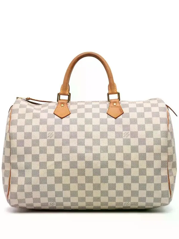 LOUIS VUITTON Damier Azur Speedy 35 Boston Bag - White