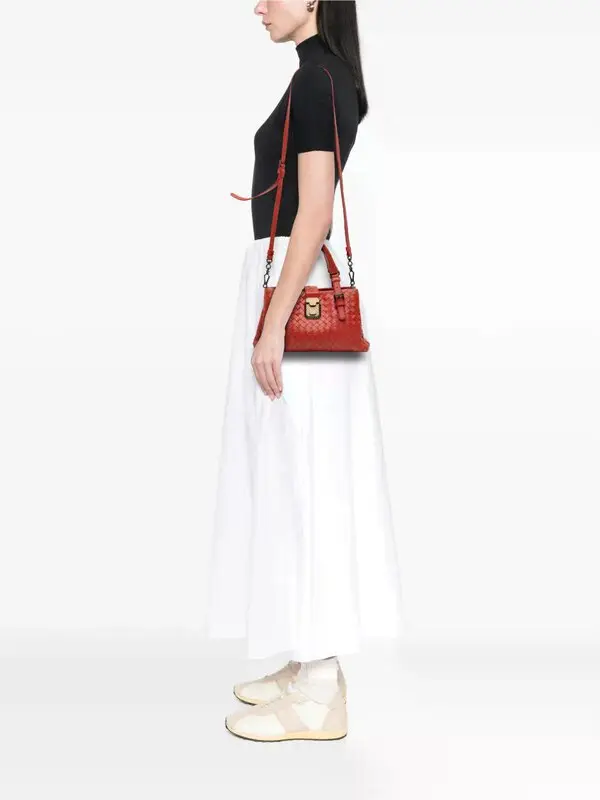 Bottega Veneta Mini Nappa Intrecciato Roma Satchel - Red