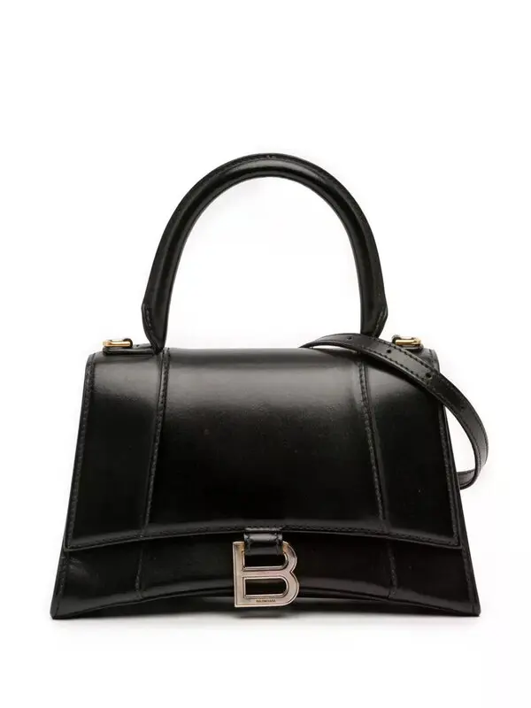 Balenciaga 2020 Small Shiny Box Calfskin Hourglass Top Handle Bag Satchel - Black