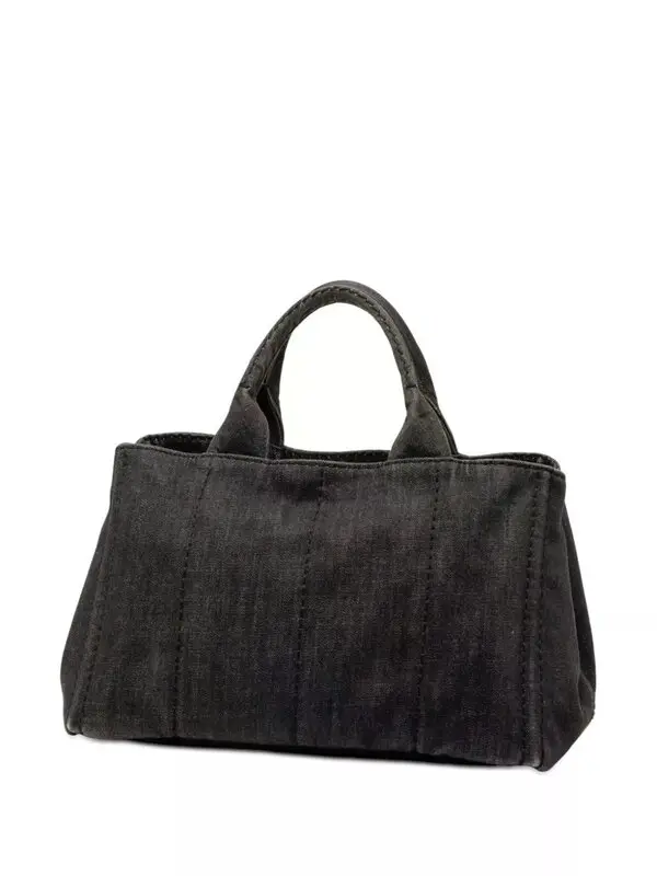 Prada Small Denim Canapa Logo Satchel - Grey