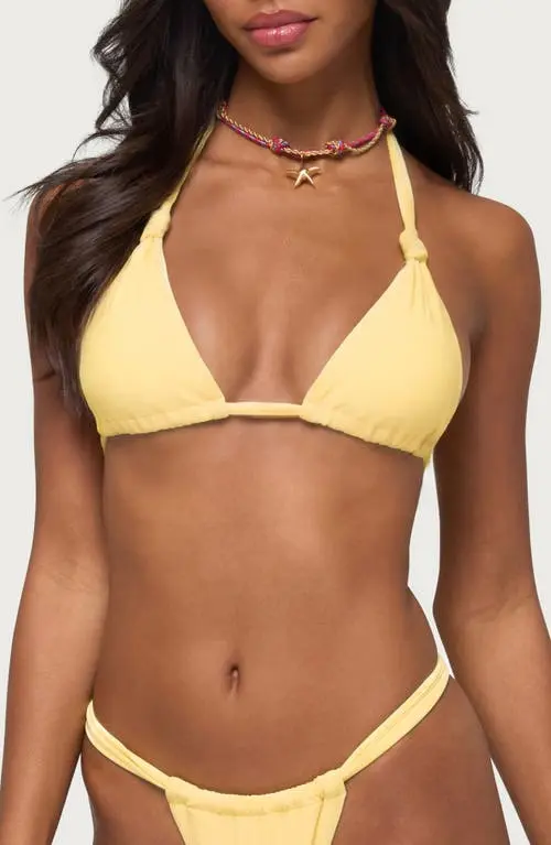 EDIKTED Soraya Knotted Halter Bikini Top - Yellow