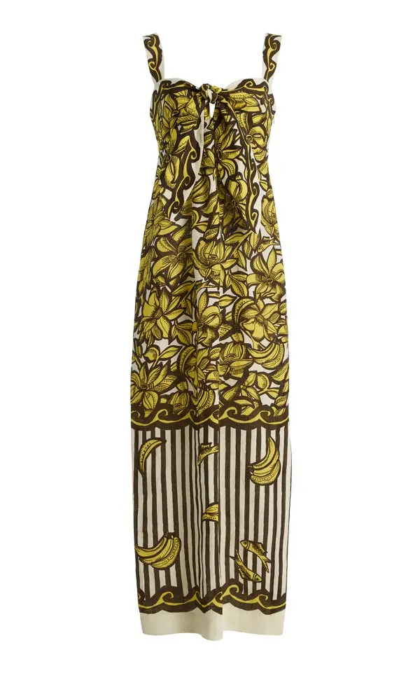 ALEMAIS Mona Printed Hemp Midi Dress With Smocked Back