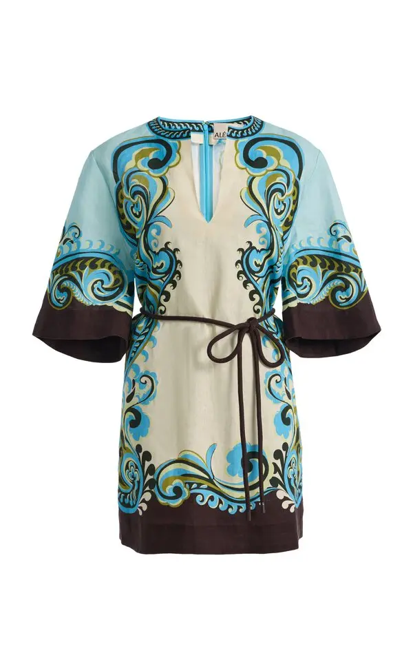 ALEMAIS Natalia Printed Linen Mini Dress - Ivory