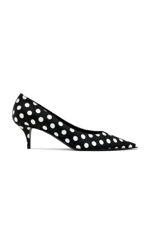 Amina Muaddi Barbara" Polka-dot Satin Mid Heel Pumps - Black,white