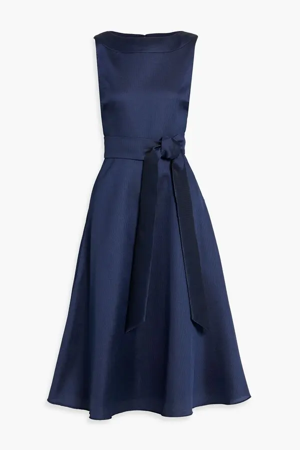 Badgley Mischka Belted Gazar Midi Dress - Navy