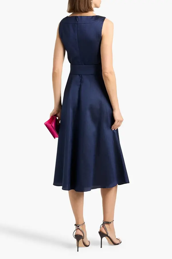 Badgley Mischka Belted Gazar Midi Dress - Navy