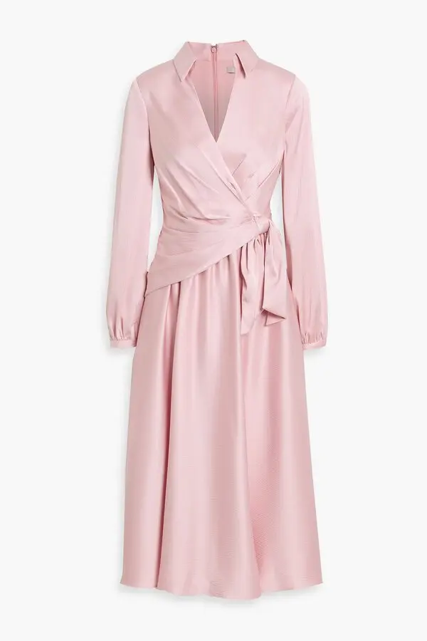 Badgley Mischka Hammered Satin Midi Dress With Bow Detail - Blush