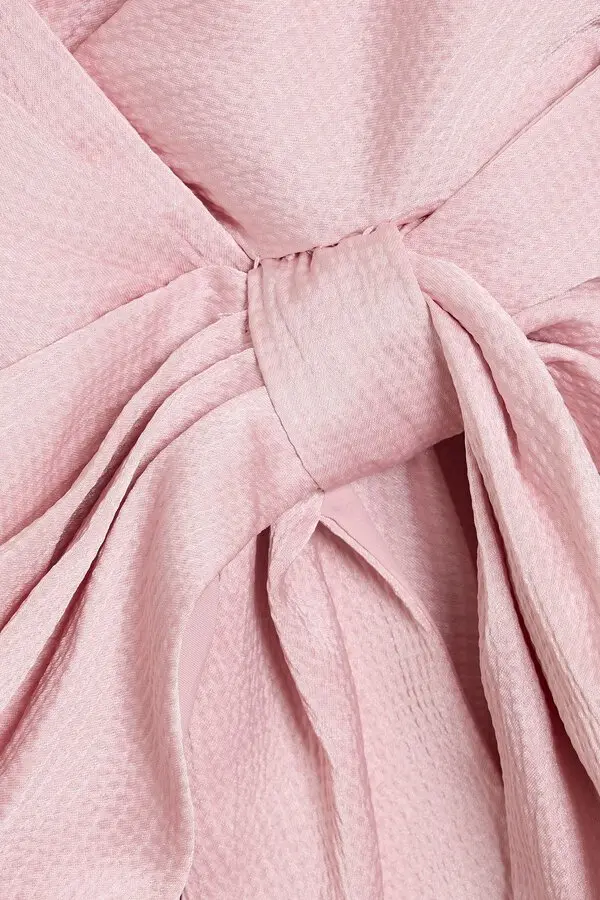 Badgley Mischka Hammered Satin Midi Dress With Bow Detail - Blush