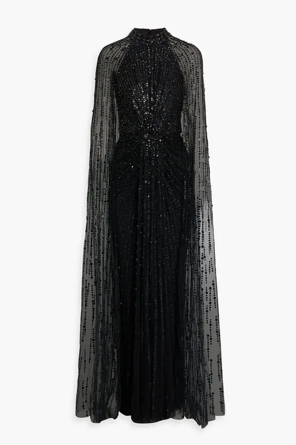 Jenny Packham Charisma Cape-effect Embellished Tulle Gown