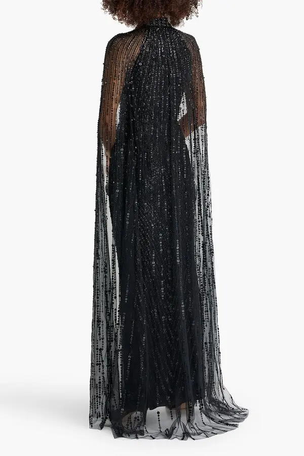 Jenny Packham Charisma Cape-effect Embellished Tulle Gown
