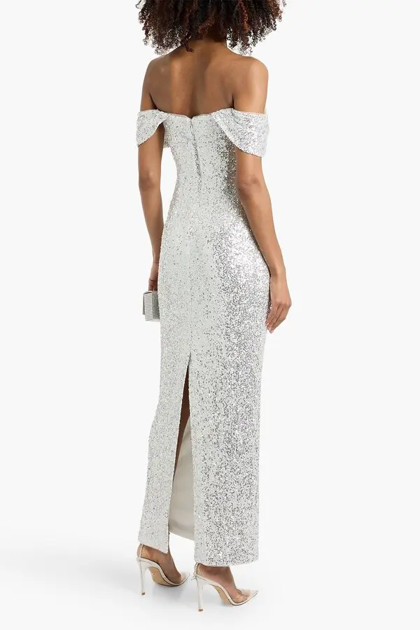 Badgley Mischka Off-the-shoulder Sequin Embellished Mesh Gown