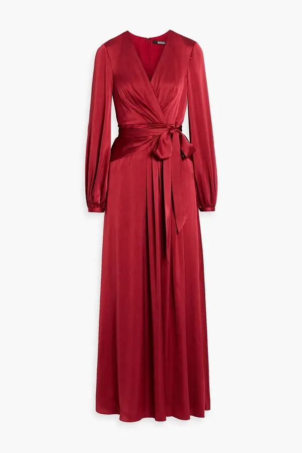 Badgley Mischka Hammered Satin Maxi Dress - Claret