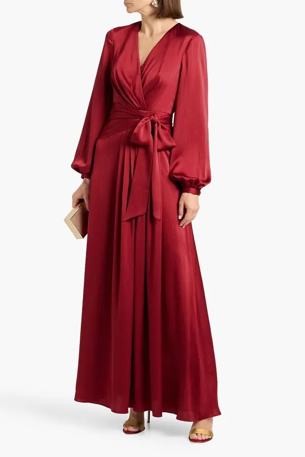 Badgley Mischka Hammered Satin Maxi Dress - Claret