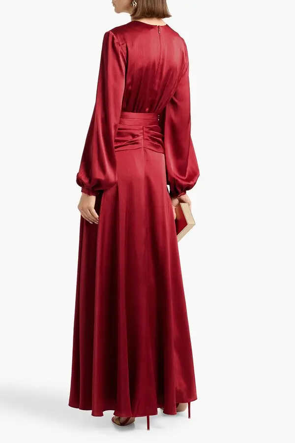 Badgley Mischka Hammered Satin Maxi Dress - Claret