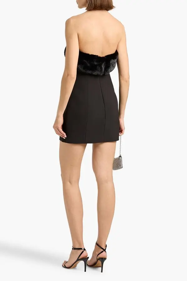 Ronny Kobo Clause" Strapless Plush-trimmed Crepe Mini Dress