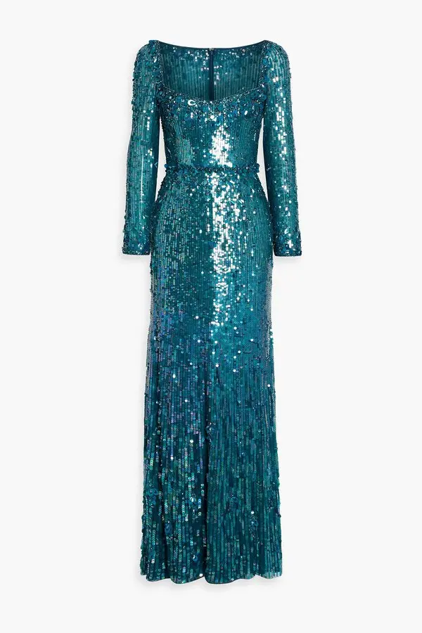 Jenny Packham Kestra Embellished Tulle Gown - Petrol