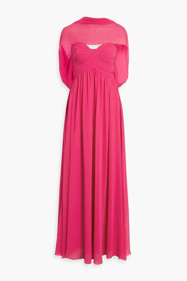 Badgley Mischka Draped Chiffon Gown - Fuchsia