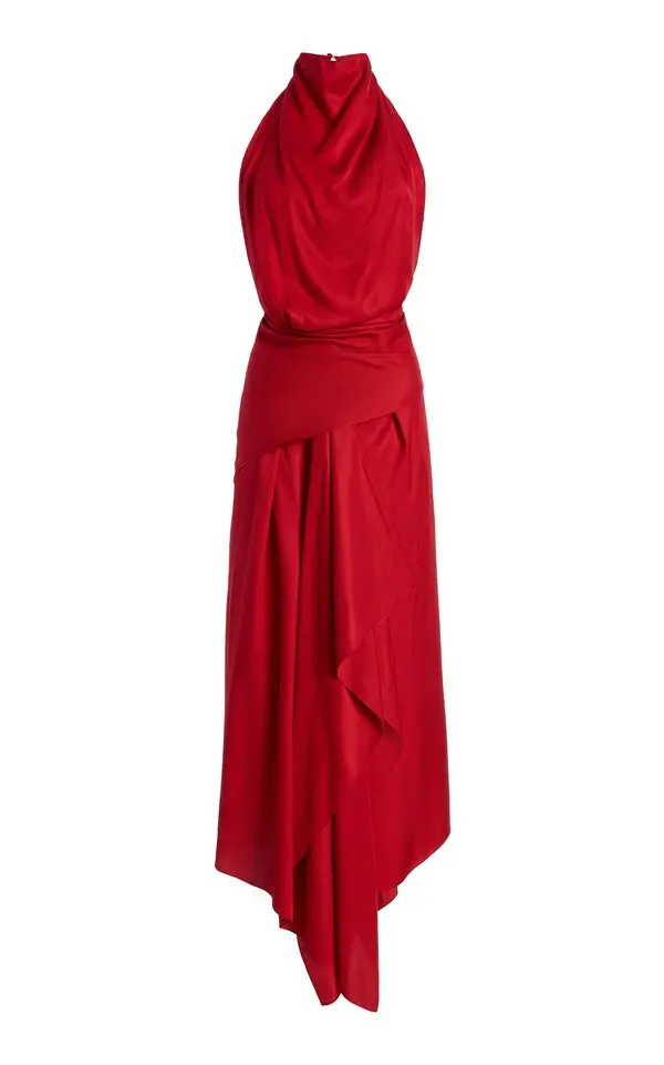 Brandon Maxwell Draped Midi Scarf Dress - Red