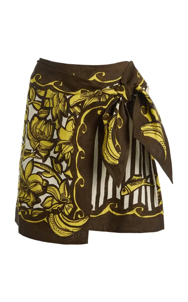 ALEMAIS Mona Printed Hemp Mini Sarong Skirt - Yellow